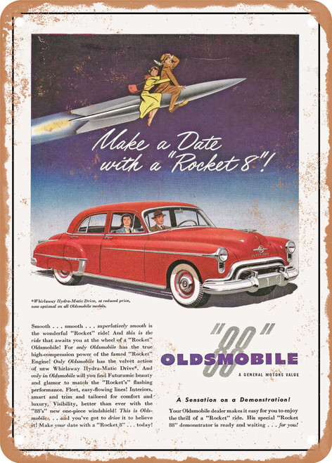 1950 Oldsmobile 88 Sedan Make the Date with a Rocket 8 Vintage Ad Metal ...