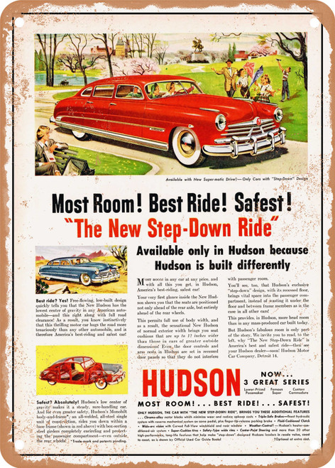 1950 Hudson Custom Commodore 4 Door Sedan 2 Vintage Ad Metal Sign