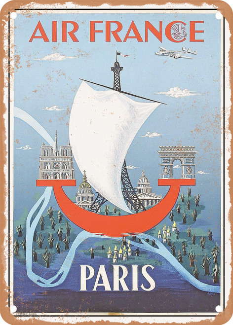 1950 French Airline Paris Vintage Ad Metal Sign
