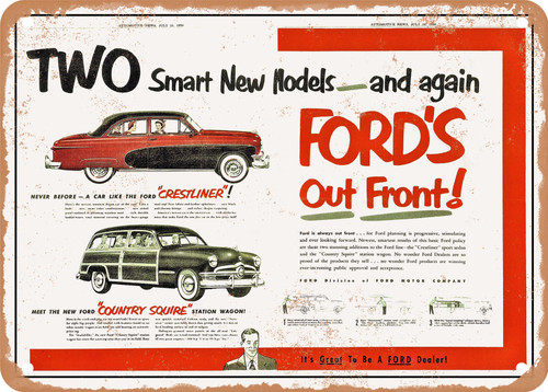 1950 Ford Crestliner Country Squire Vintage Ad - 14x10 Metal Sign ...