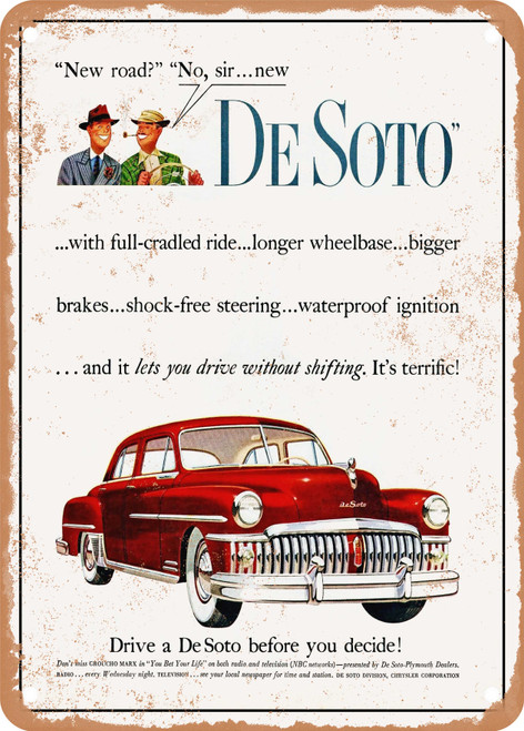 1950 DeSoto Custom 4 Door Sedan 2 Vintage Ad Metal Sign