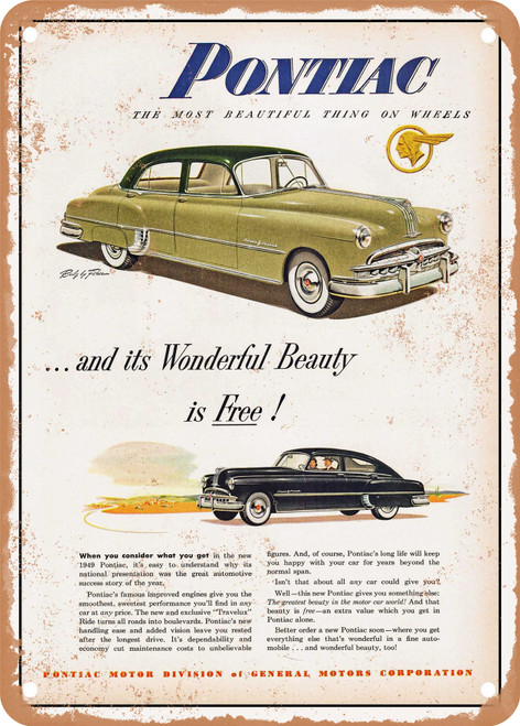 1949 Pontiac Chieftain Streamliner 4 Door Sedans Vintage Ad Metal Sign