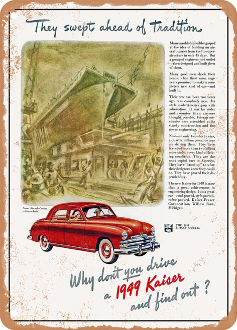 1949 Kaiser Special Sedan Vintage Ad Metal Sign