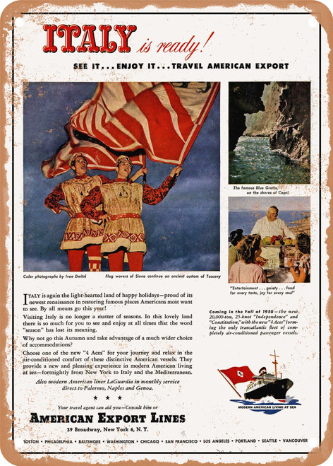 1949 Italy Is Ready See It. Enjoy It. Travel American Export Vintage Ad ...