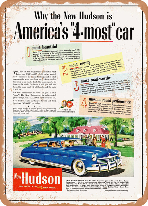 1949 Hudson Sedan 2 Vintage Ad Metal Sign