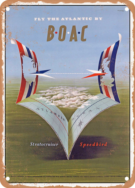 1949 Fly to the USA by BOAC Stratocruiser Speedbird Vintage Ad Metal Sign