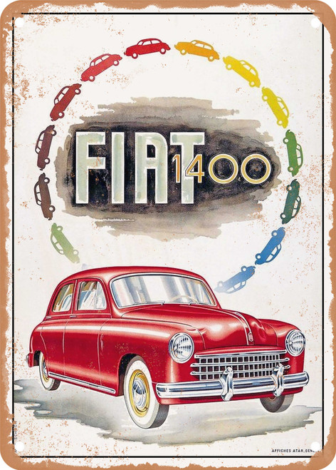 1949 Fiat 1400 Vintage Ad Metal Sign