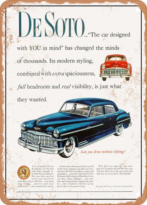 1949 DeSoto the Car Designed with You in Mind Vintage Ad Metal Sign