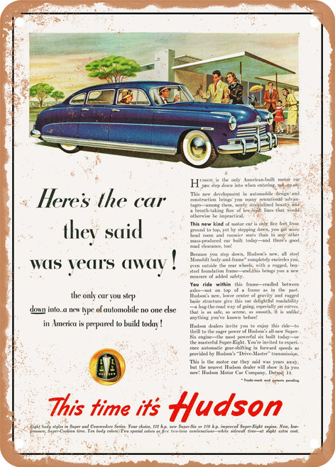 1948 Hudson 4 Door Sedan Vintage Ad Metal Sign