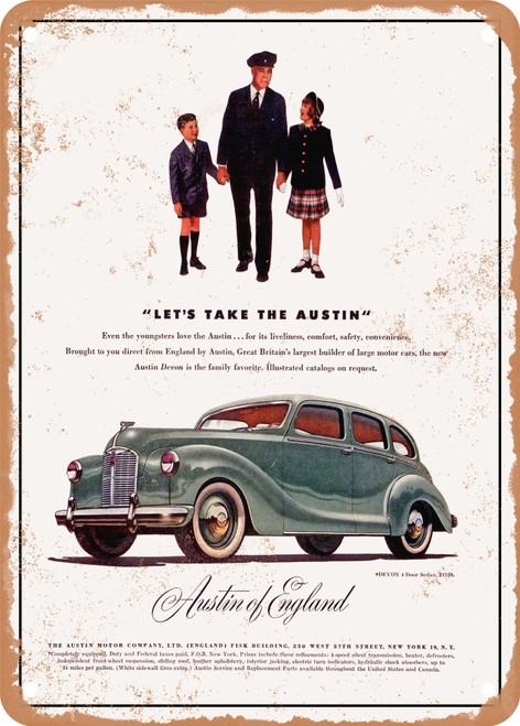 1948 Austin Devon 4 Door Sedan Lets Take the Austin Vintage Ad Metal Sign