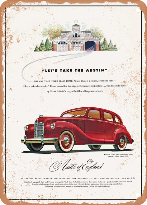 1948 Austin Devon 4 Door Sedan Lets Take Austin Vintage Ad Metal Sign