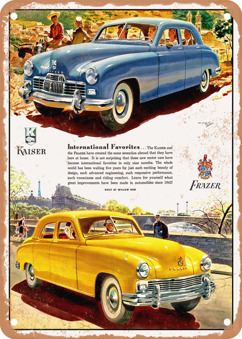 1947 Kaiser and Frazer International Favorites Vintage Ad Metal Sign
