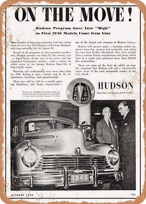 1946 Hudson Ad Vintage Ad Metal Sign