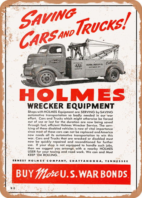 1943 Holmes Wrecker Chevy Truck Vintage Ad Metal Sign