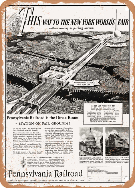 1939 This Way to the New York Worlds Fair Pennsylvania Railroad Vintage ...