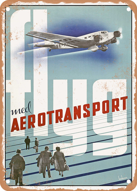 1936 Flight with Aero Transport Vintage Ad Metal Sign