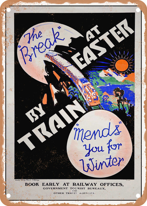 1935 The Break at Easter by Train Vintage Ad Metal Sign