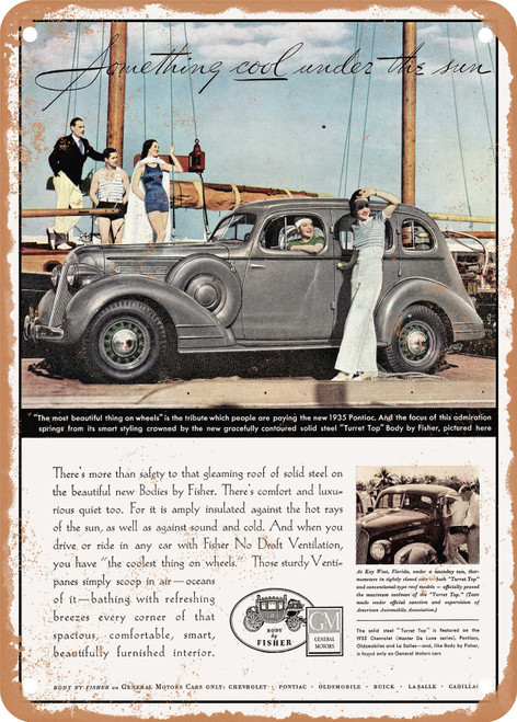 1935 Pontiac Four Door Sedan Vintage Ad Metal Sign