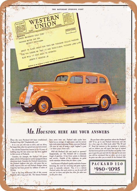 1935 Packard 120 Five Passenger Sedan Vintage Ad Metal Sign