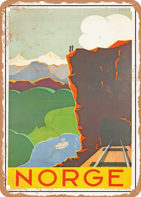 1935 Norway Norwegian State Railways NSB Vintage Ad Metal Sign