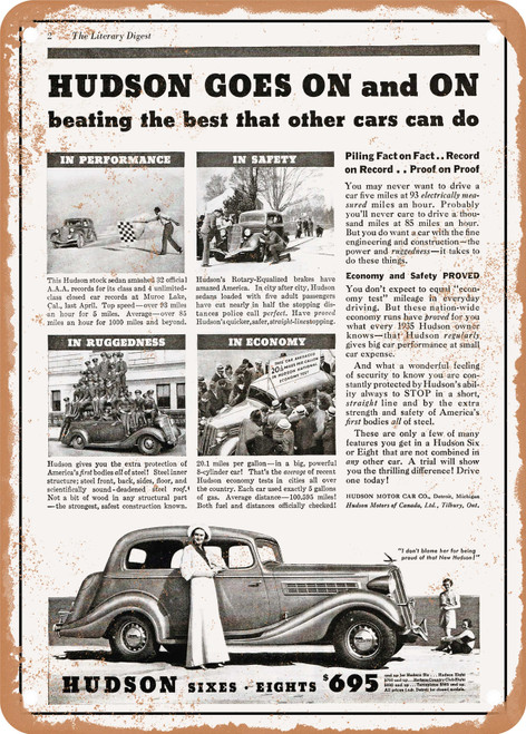 1935 Hudson Special Eight Touring Brougham Vintage Ad Metal Sign