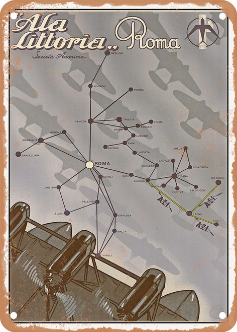 1934 Ala Littoria Rome Vintage Ad Metal Sign