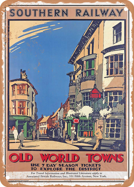 1932 Southern Railway Old World Towns Vintage Ad Metal Sign