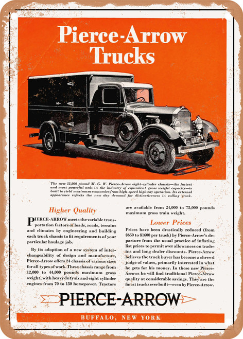 1932 Pierce Arrow Refrigerated Van Vintage Ad Metal Sign