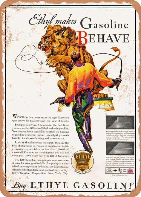 1932 Ethyl Makes Gasoline Behave Buy Ethyl Gasoline Vintage Ad Metal Sign