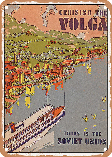 1931 Cruising the Volga Tours in the Soviet Union Vintage Ad 2 Metal Sign