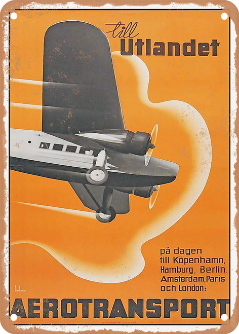 1930 Trip abroad Aero Transport Vintage Ad Metal Sign