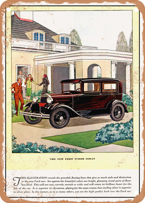 1930 Ford Tudor Sedan Vintage Ad Metal Sign