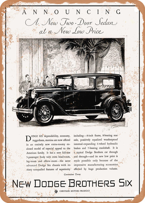 1930 Dodge Brothers Six Two Door Sedan Vintage Ad Metal Sign