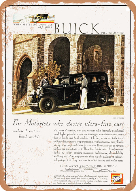 1930 Buick 4 Door Sedan Vintage Ad Metal Sign