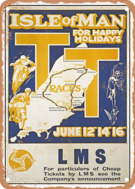 1929 Tt Isle of Man for Happy Holidays LMS Vintage Ad Metal Sign