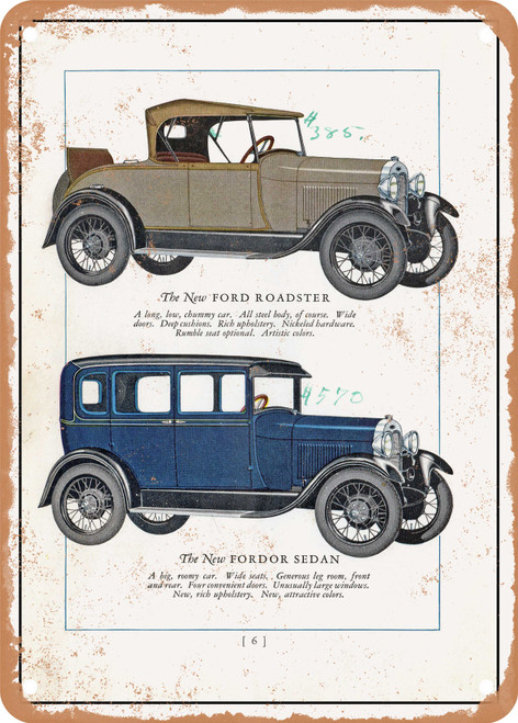 1928 Ford Model A Roadster Fordor Sedan Vintage Ad Metal Sign