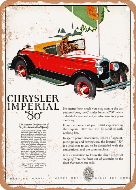 1927 Chrysler Imperial 80 Roadster Vintage Ad Metal Sign
