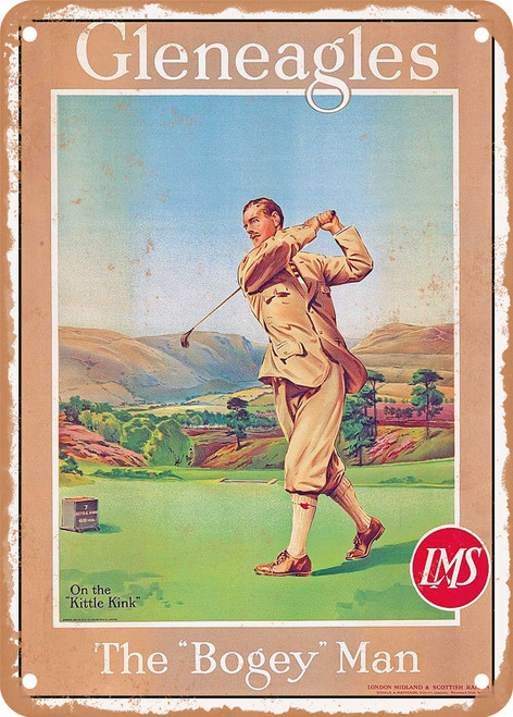 1925 Gleneagles the Bogey Man LMS Vintage Ad Metal Sign