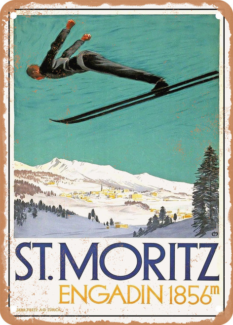 1924 St. Moritz Engadin Vintage Ad Metal Sign