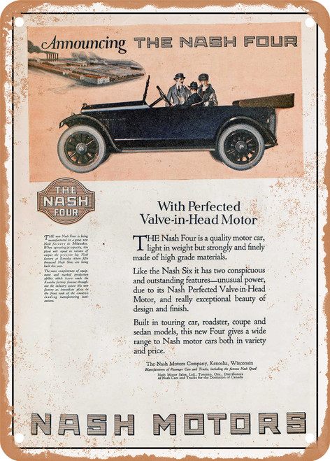 1921 Nash Four Touring Car Vintage Ad Metal Sign