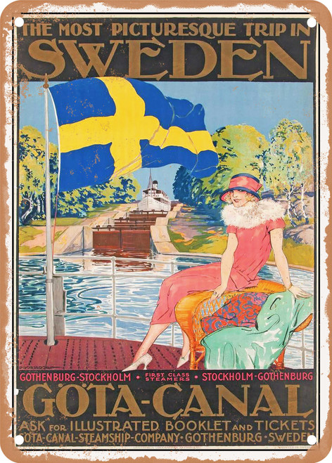 1920 The Most Picturesque Trip in Sweden Gota Canal Vintage Ad Metal Sign