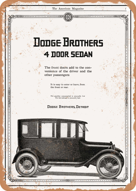 1920 Dodge Brothers 4 Door Sedan Vintage Ad Metal Sign