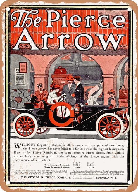 1909 Pierce Arrow Model 24 Runabout Vintage Ad Metal Sign
