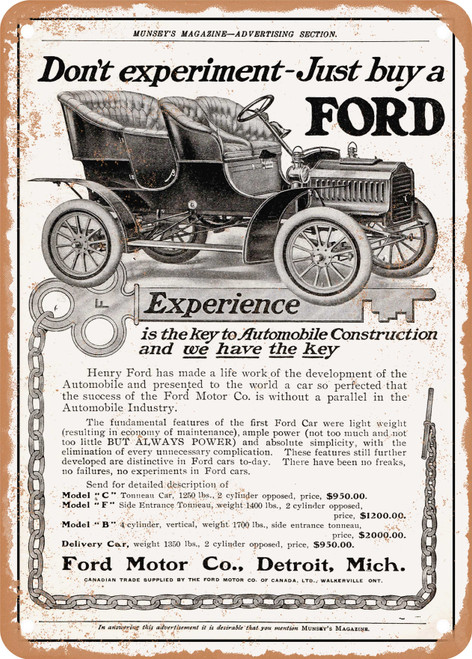 1905 Ford Model F Side Entrance Tonneau Vintage Ad Metal Sign