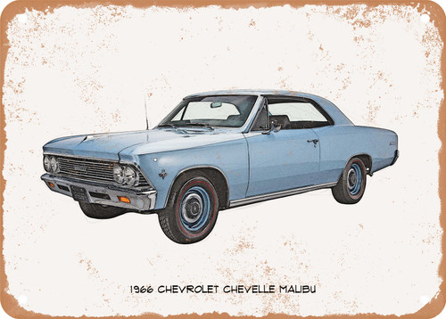 1966 Chevrolet Chevelle Malibu Pencil Sketch - Rusty Look Metal Sign