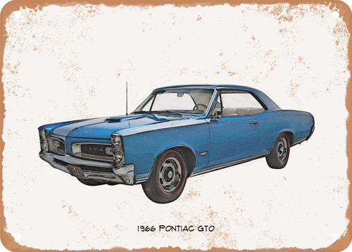 1966 Pontiac GTO Pencil Sketch - Rusty Look Metal Sign