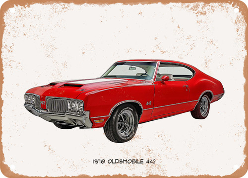 1970 Oldsmobile 442 Oil Painting - Rusty Look Metal Sign