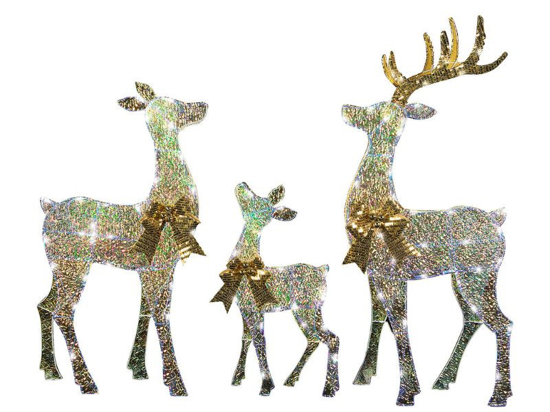 Reindeer Family Acrylic Iridescent Sculpture | Holiday Yard Decor