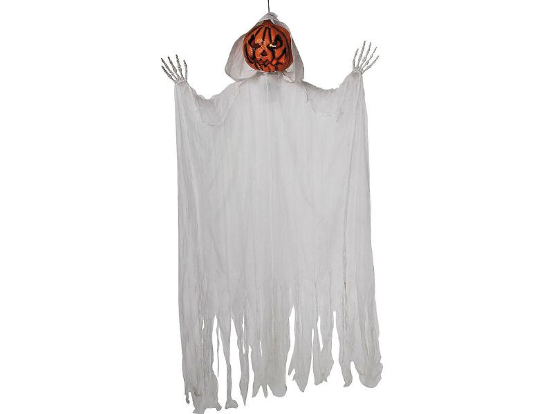 Hanging Animated White Robe Pumpkin Man | 6ft Tall