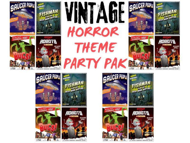 50's B-Movie Drive-In Poster Cutouts - Vintage Horror Party Pak